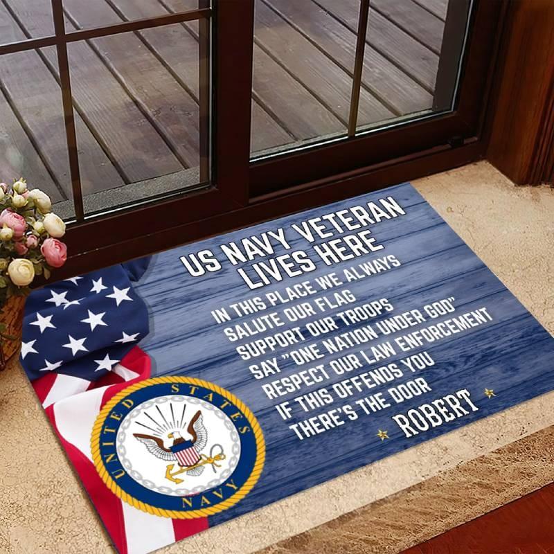 Veteran door mat with your name - Salute our flag Navy – Galaxate