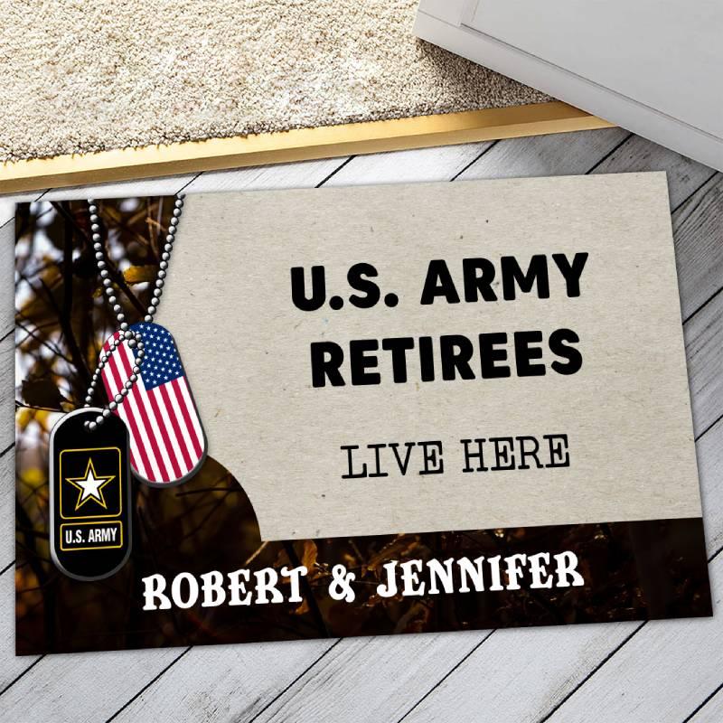 Personalized door mat with your names - The military live here Army ...