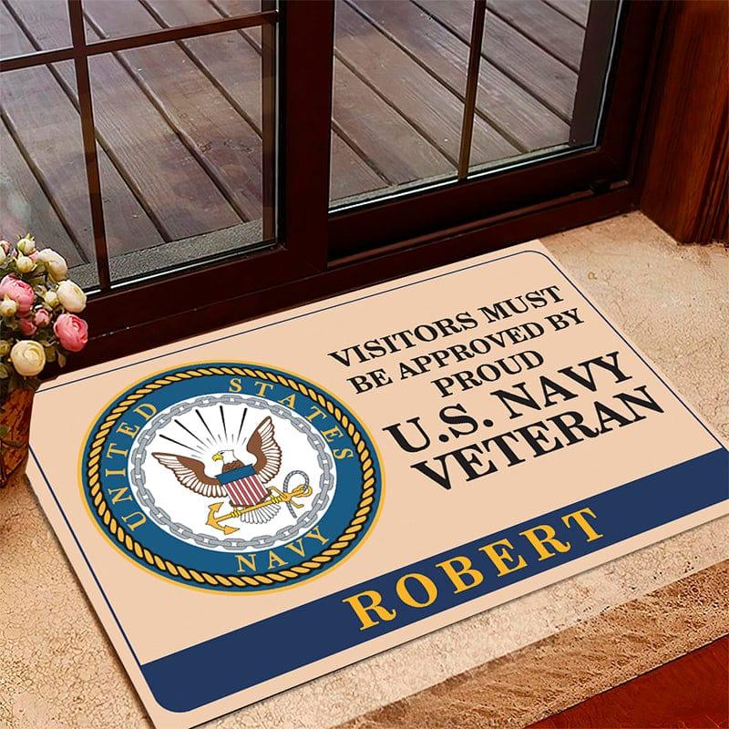 Veteran door mat with your name - Visitors must be approved Navy – Galaxate