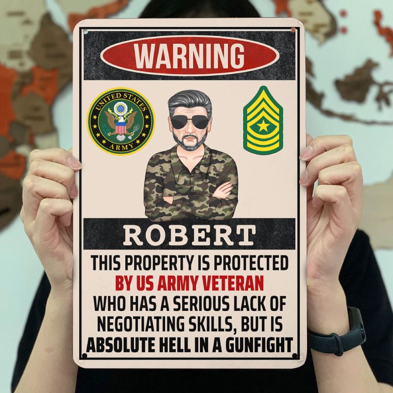 Personalized Metal Sign For Army Veteran - Warning – Galaxate