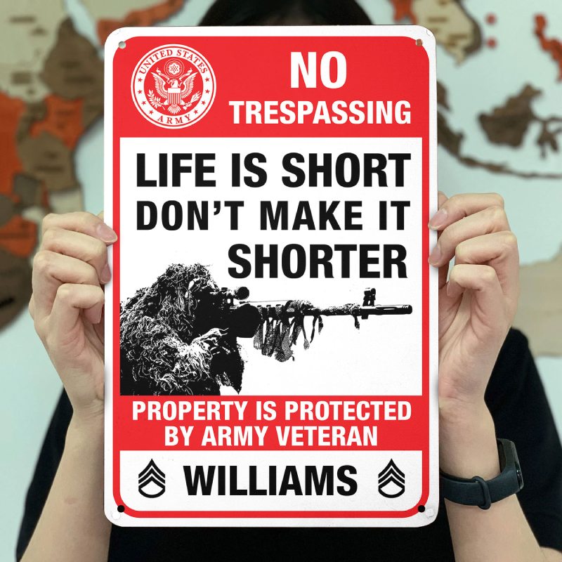 Personalized Metal Sign for a Veteran - No Trespassing – Galaxate