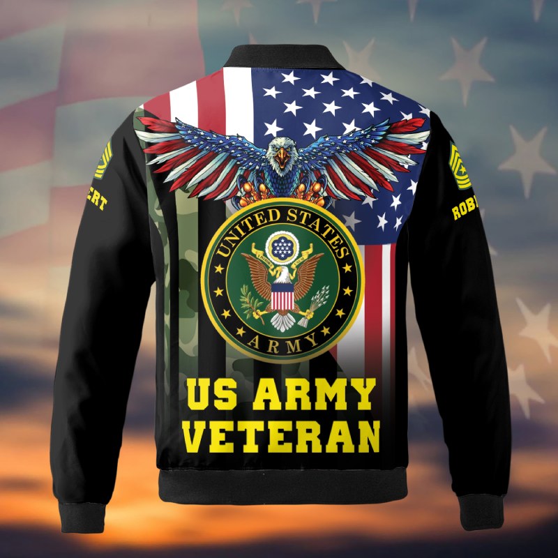 Personalized Quilted Bomber Jacket For a Veteran - Flag With Eagle ...