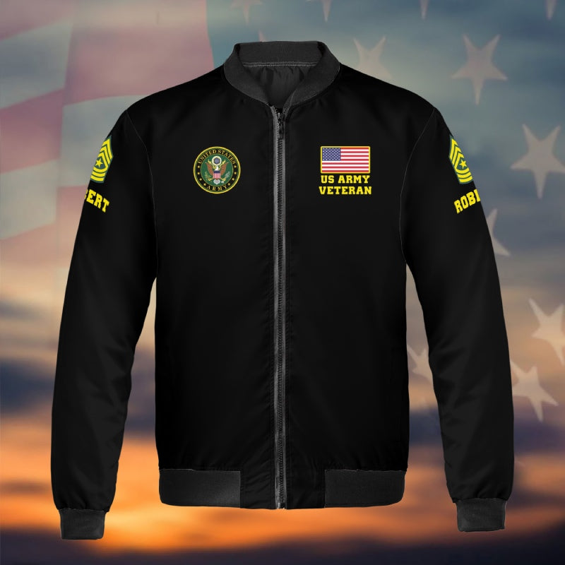 Personalized Quilted Bomber Jacket For a Veteran - Flag With Eagle ...
