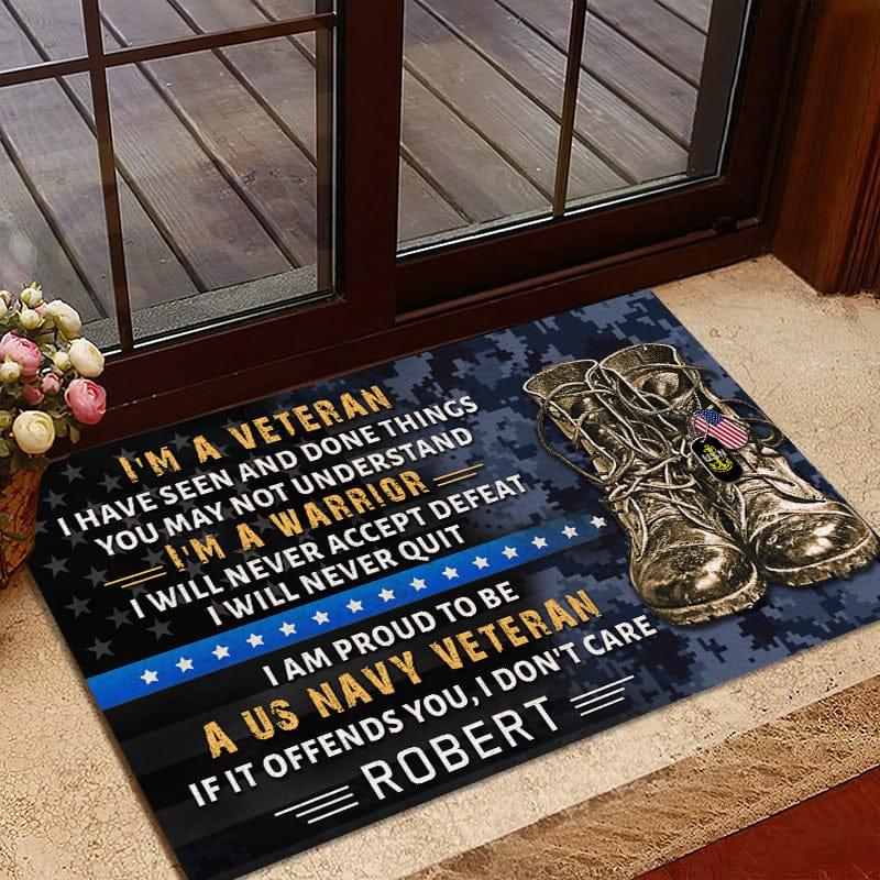 Veteran door mat with your name - I am proud Navy – Galaxate