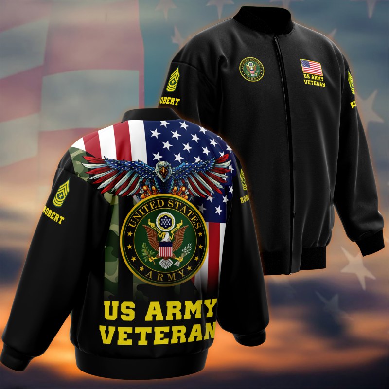 Personalized Quilted Bomber Jacket For a Veteran - Flag With Eagle ...